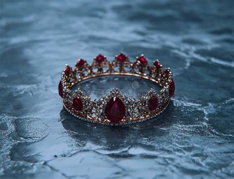 Regal Crown With Ruby Gemstones Floating On Water Stock Illustration