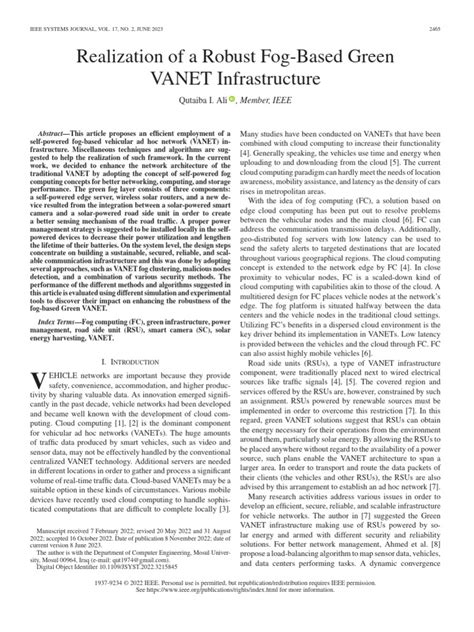 Realization Of A Robust Fog Based Green Vanet Infrastructure Pdf Computer Network Wireless
