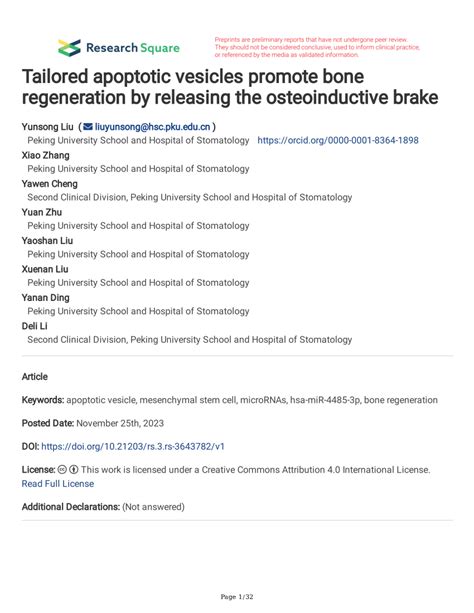 Pdf Tailored Apoptotic Vesicles Promote Bone Regeneration By