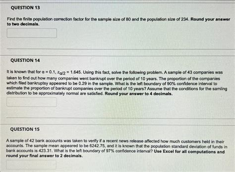 Solved Find The Finite Population Correction Factor For The