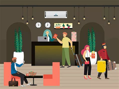 酒店前台接待客人并办理入住手续插画素材