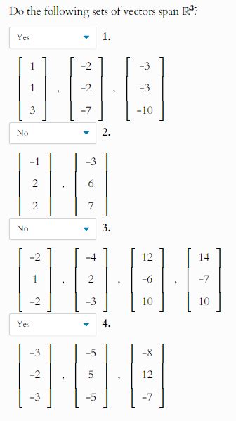 Solved Do The Following Sets Of Vectors Span