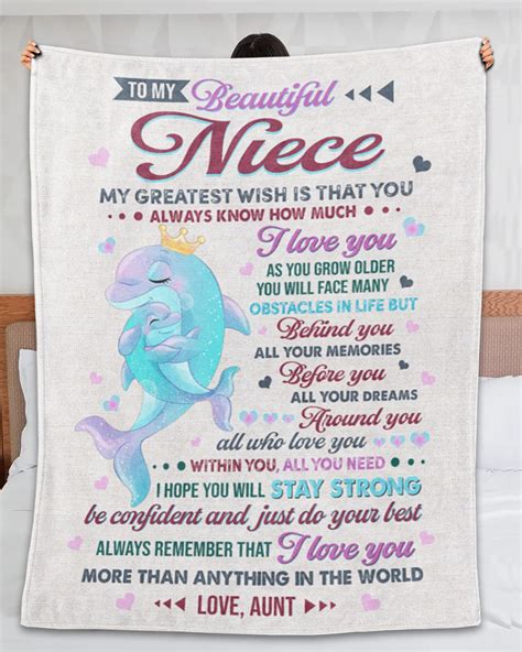 Personalized To My Niece Blanket From Aunt Uncle Hugging Dolphins Behi
