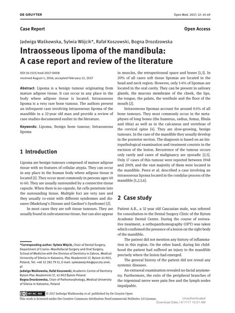 Pdf Intraosseous Lipoma Of The Mandibula A Case Report And Review Of The Literature