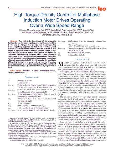 Pdf High Torque Density Control Of Multiphase Induction Motor Drives Operating Over A Wide