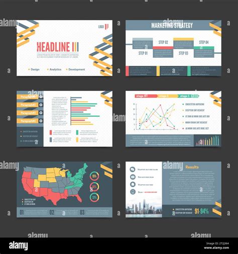 Six Horizontal Presentation Templates Banner Set With Different Elements For Page Of Business