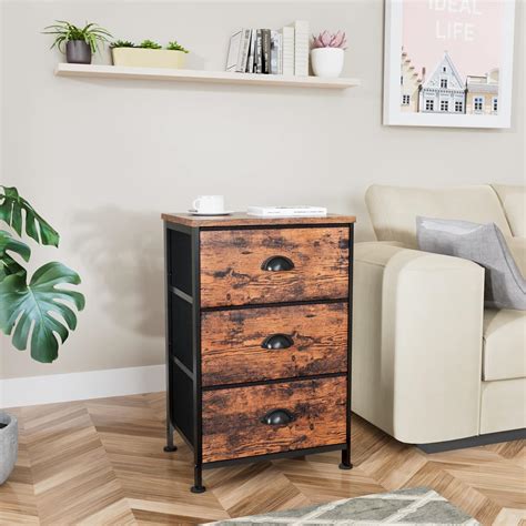 Furologee Nightstand With 3 Fabric Drawers Small Dresser For Bedroom Tall Bedside Table With