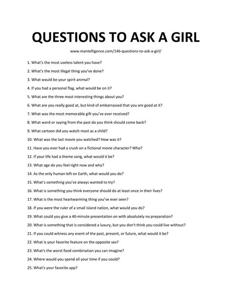 236 Questions To Ask To Get To Know A Girl Interesting Flirty Cute