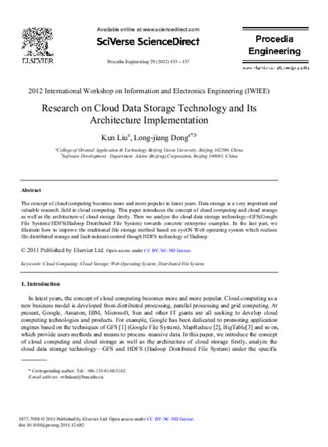 pdf research on cloud data storage technology and its architecture