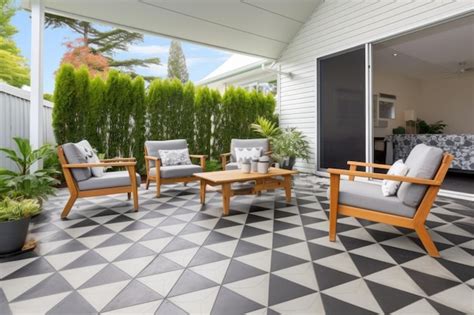 Premium Photo Modern Patio With Irregular Patterned Floor Tiles