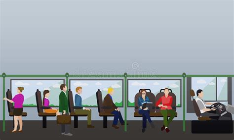 Passengers Public Transport Concept Vector Banner People In Bus