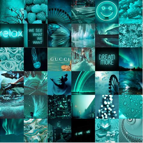 Tealaqua Aesthetic Wall Collage Kit Teal Aesthetic Collage Etsy