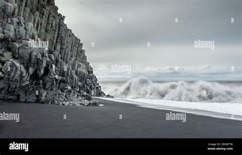 Waves Crashing On Reynisfjara Black Sand Beach Vik South Iceland