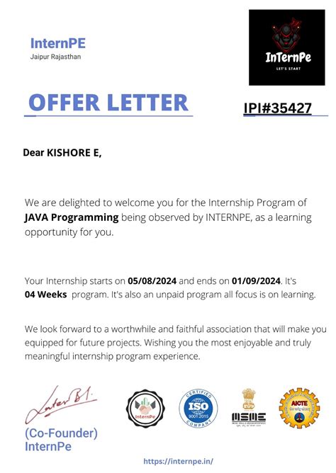 Kishore Elayaraja On Linkedin Internship Java Learningjourney