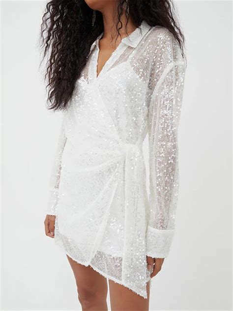 White Sequin Shirt Mini Dress Omcne