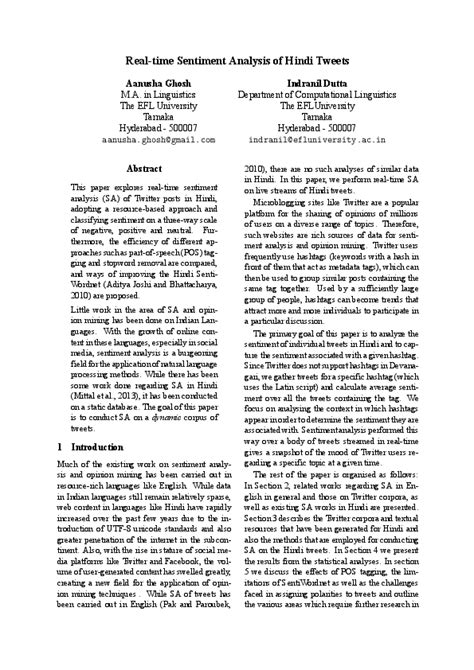 Real Time Sentiment Analysis Of Hindi Tweets