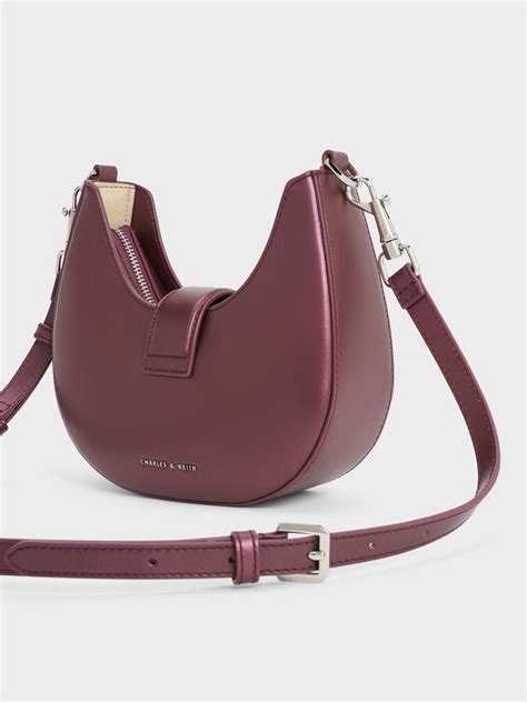 Prune Gabine Leather Crystal Embellished Hobo Bag Charles And Keith Sg