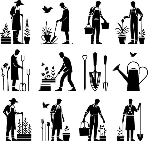 Premium Vector Free Vector Set Man Gardener Illustration Silhouettes