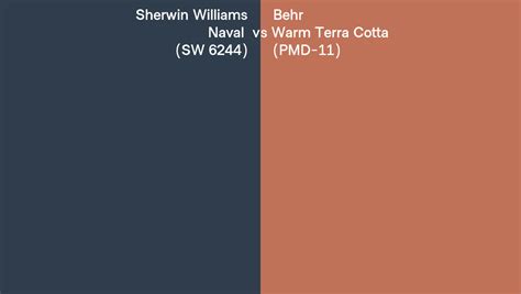 Sherwin Williams Naval SW 6244 Vs Behr Warm Terra Cotta PMD 11 Side