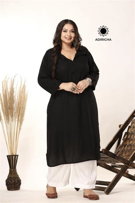 Shop Now Plus Size Black Shirt Collar Kurti With Pathani Salwar Adiricha