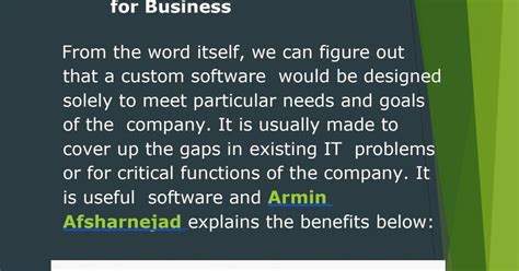 armin afsharnejad benefits of custom software development for business