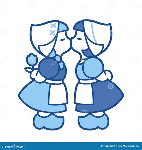Delft Blue Kissing Girls Couple Stock Vector Illustration Of
