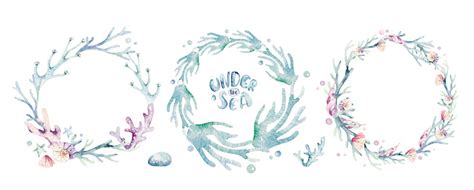 Ensemble Danimaux Marins Poissons Docéan À Aquarelle Bleue Tortue
