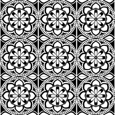 Seamless Pattern With Vector Rosette With Floral And Geometrical Ornament Black And White