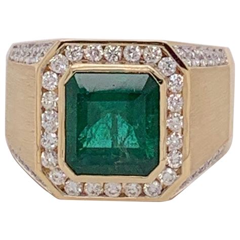 Natural 514 Carat Emerald Mens Ring Set In 14 Karat Gold For Sale At