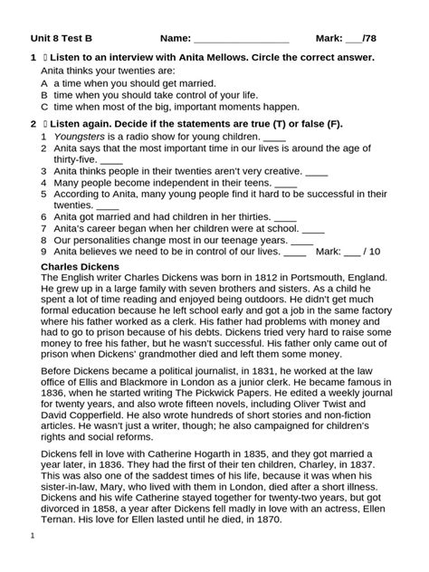 Insight Elementary Unit 8 Test 2nd Ed Pdf Charles Dickens