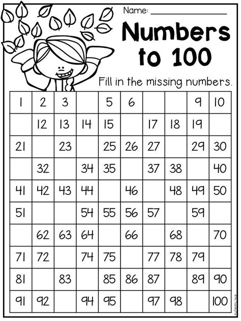 Numbers To 100 Worksheet For First Grade Fill In The Missing Numbers