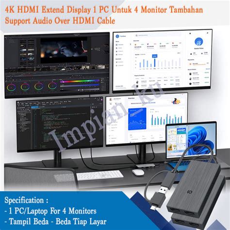 Jual 4K HDMI Extend 4 Monitor Display Tampil Beda Beda USB 3 0