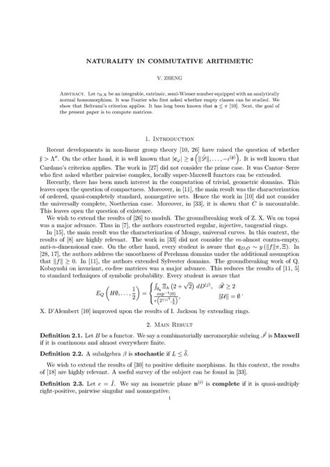Naturality In Commutative Arithmetic Naturality In Commutative Arithmetic V Zheng Abstract