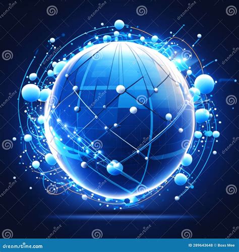 Abstract Digital Globe With Glowing Particles On Dark Blue Background