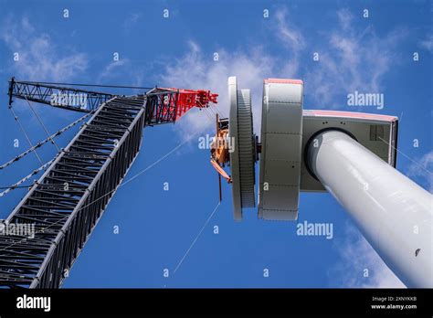 Erection Of A Wind Turbine Wind Energy Plant Assembly Of The Ring Generator With A Crawler