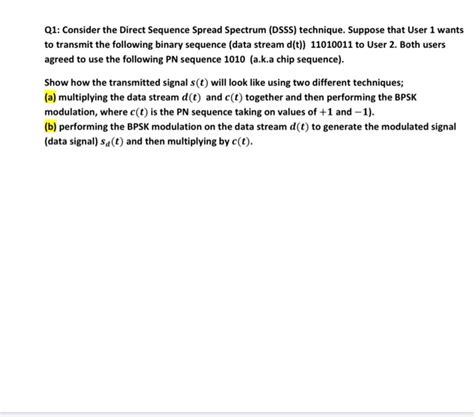 solved q1 consider the direct sequence spread spectrum