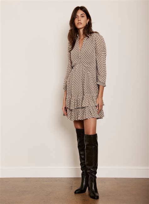 Neutral Ruffle Hem Jacquard Mini Dress Mint Velvet