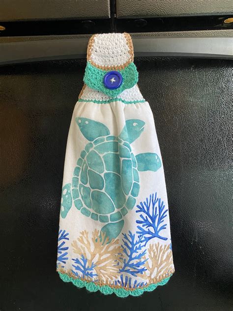 Ocean Turtle Crochet Hanging Kitchen Towel Etsy