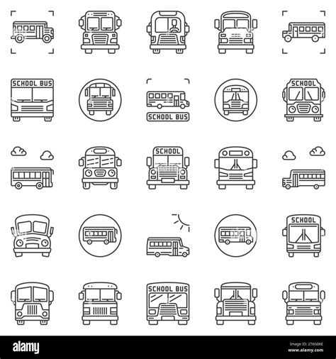 School Bus Outline Icons Set Buses Vector Transport Concept Symbols