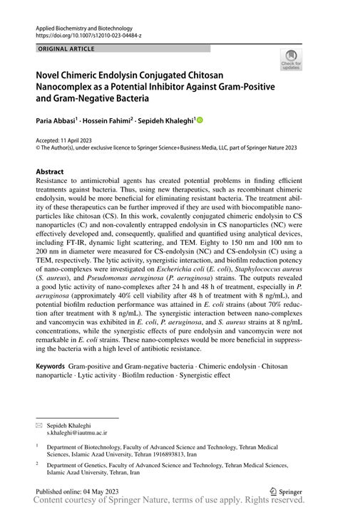 Novel Chimeric Endolysin Conjugated Chitosan Nanocomplex As A Potential