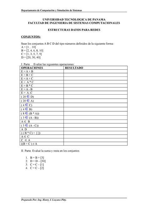 Practica de Conjunto estructura de datos Departamento de Computación y Simulación de