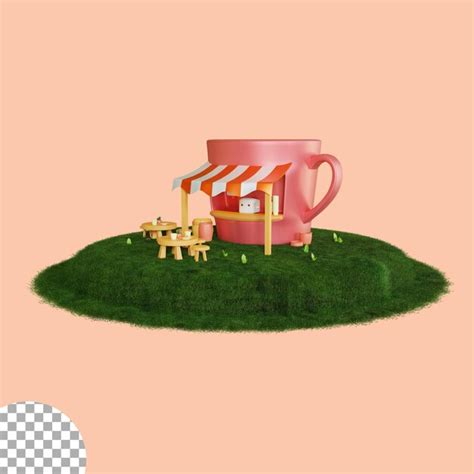 Premium PSD 3d Coffee Shop Illustration