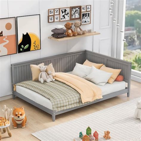 Harper And Bright Designs Gray Wood Frame Full Size Daybed With Semi