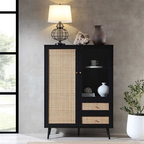 Frances Woven Rattan Display Cabinet Black Daals