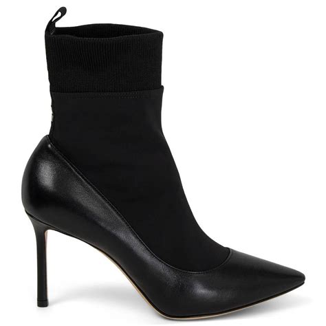 Jimmy Choo Black Leather Brandon 85 Pointed Toe Sock Boots Shoes 395