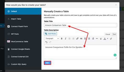 create amazon product comparison table in wordpress using ninja table