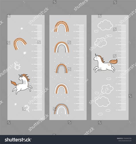 무지개 유니콘이 있는 어린이 높이 도표 스톡 벡터로열티 프리 1934995709 Shutterstock