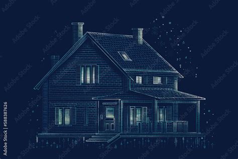 Ascii Art Style Illustration Of House Over Blue Background Generative