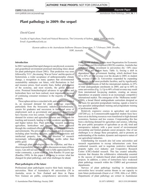 Pdf Plant Pathology In 2009 The Sequel