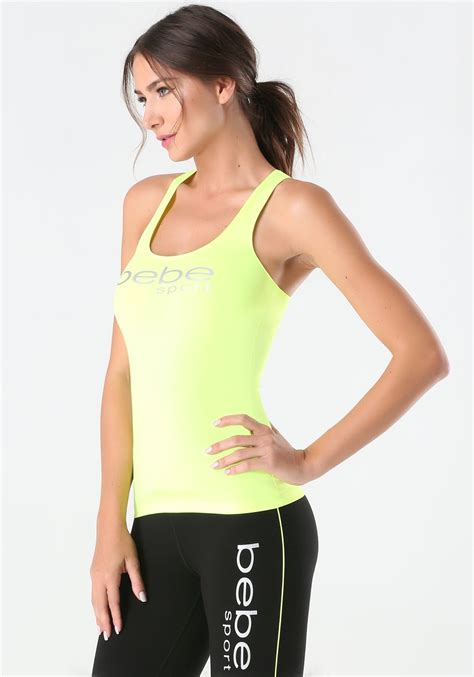 Bebe Racerback Workout Tank In Yellow Lyst